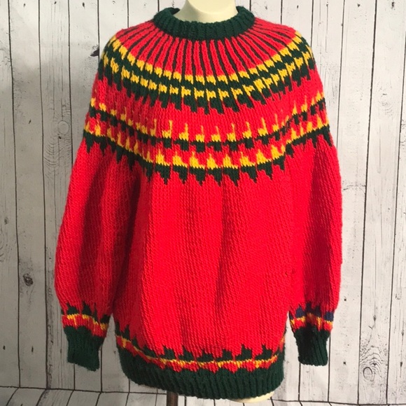 Hand Crafted | Sweaters | Vintage Handknit Colorful Chunky Knit Warm ...